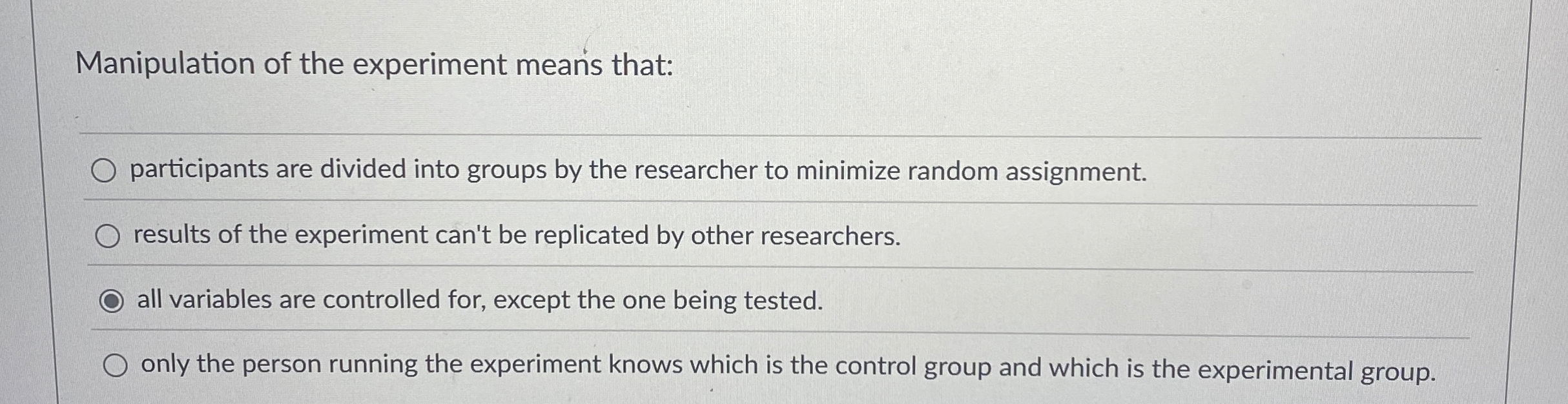 Solved Manipulation of the experiment means | Chegg.com