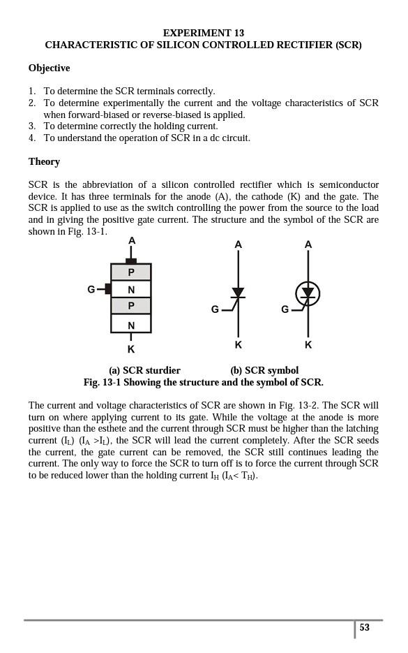 EXPERIMENT 13 CHARACTERISTIC OF SILICON CONTROLLED | Chegg.com