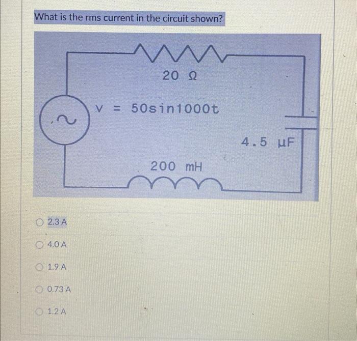 Solved What is the rms current in the circuit shown? 2.3 A | Chegg.com