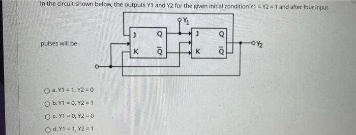 Solved In the circuit shown below, the outputs Y1 and Y2 for | Chegg.com