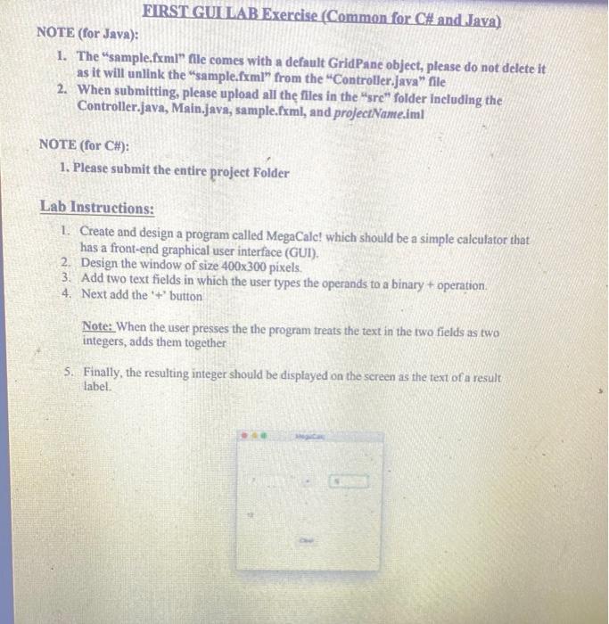 Solved First Guilab Exercise Common For C And Java Note