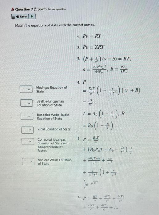 Solved A Question 7 (1 point) Retake question Listen Match | Chegg.com