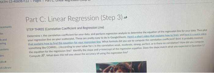 Solved STEP THREE (Correlation Coefficient and Regression | Chegg.com