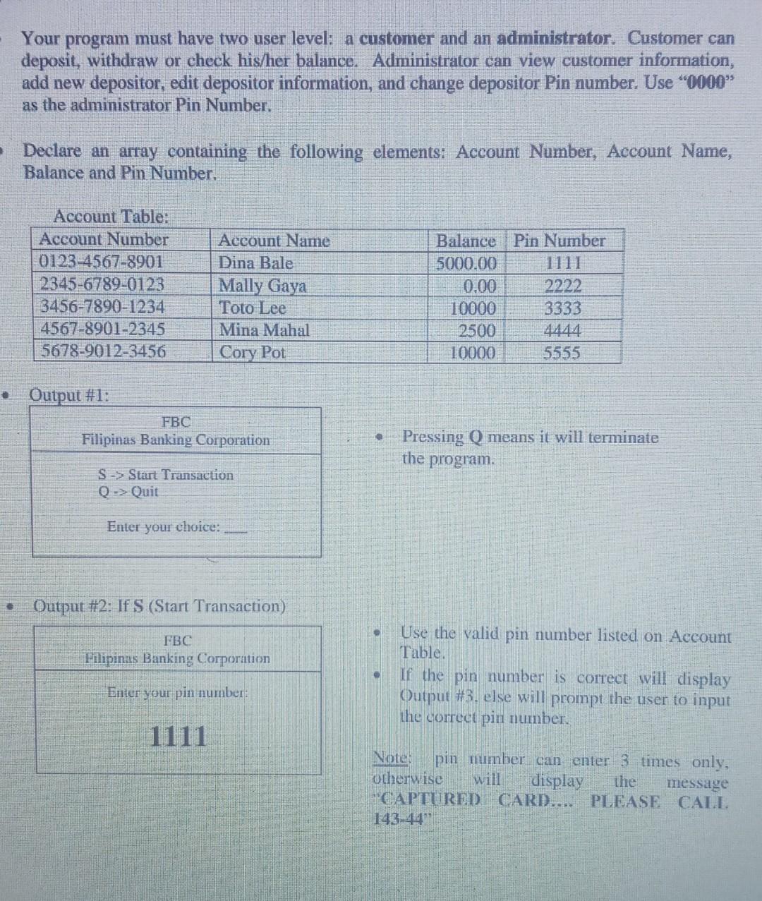 Solved Your program must have two user level: a customer and | Chegg.com