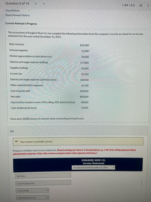 Solved Income statement for the year eneded December 31, | Chegg.com