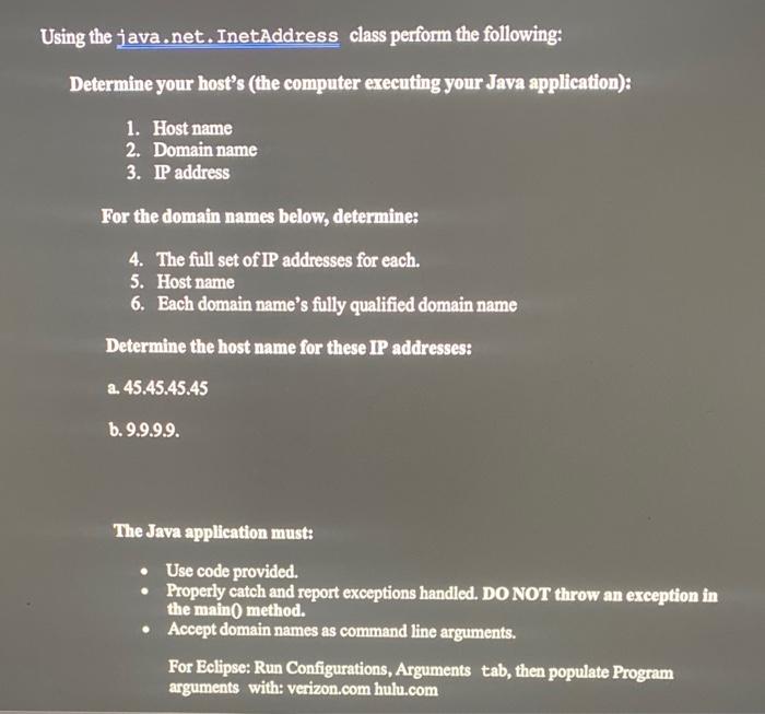 Solved Ing The Inetaddress Class Perform The 
