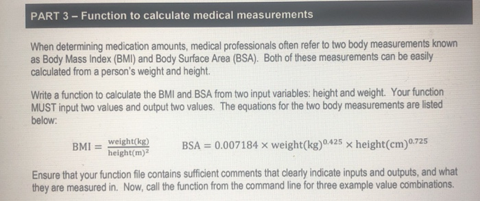 Solved PART 3 - Function to calculate medical measurements | Chegg.com