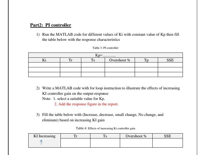 Solved Part2: PI controller 1) Run the MATLAB code for | Chegg.com
