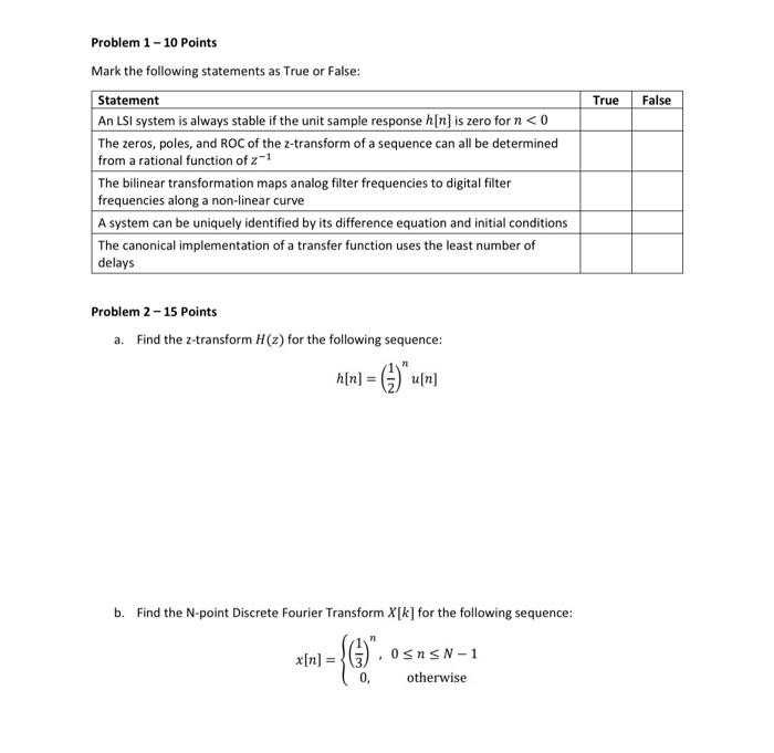 Solved Problem 1 10 Points Mark The Following Statements As 