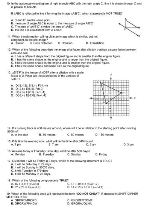 Solved 10. In the accompanying diagram of right triangle ABC | Chegg.com