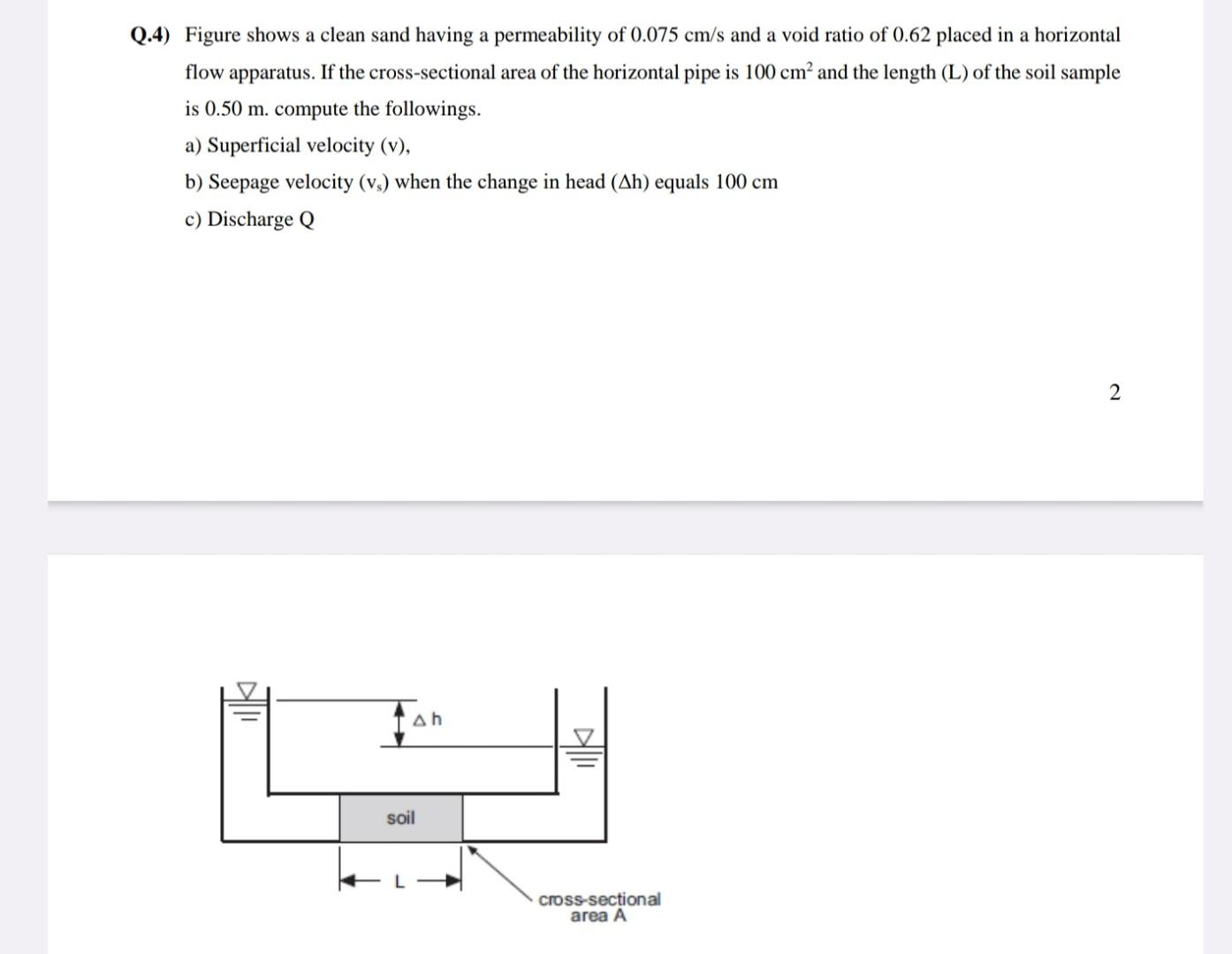 Solved Q.4) Figure shows a clean sand having a permeability | Chegg.com Solved Q.4) Figure shows a clean sand having a permeability | Chegg.com