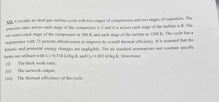Solved Q2: Consider an ideal gas-turbine cycle with two | Chegg.com
