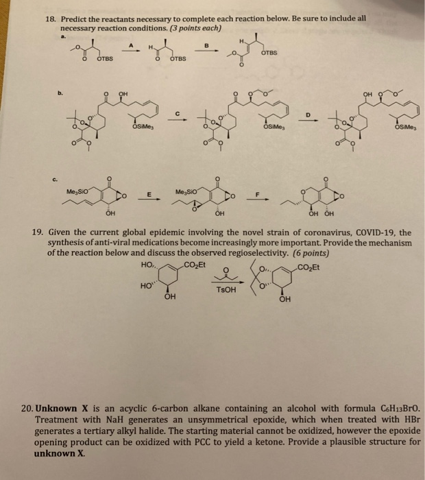 Solved 18. Predict the reactants necessary to complete each | Chegg.com