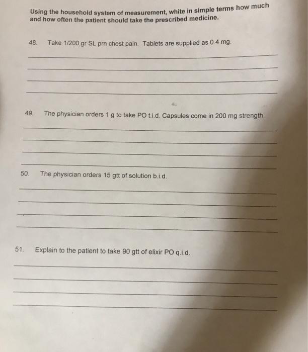 Solved Using the household system of measurement, white in | Chegg.com