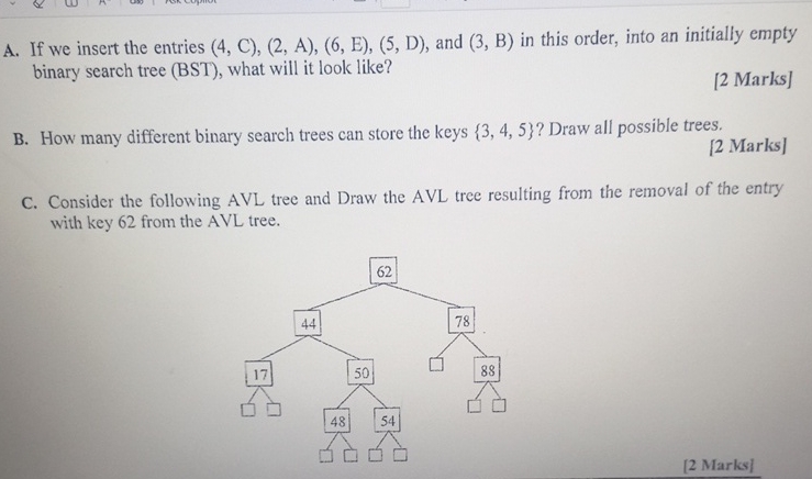 Solved A. ﻿If we insert the entries (4,C),(2,A),(6,E),(5,D), | Chegg.com