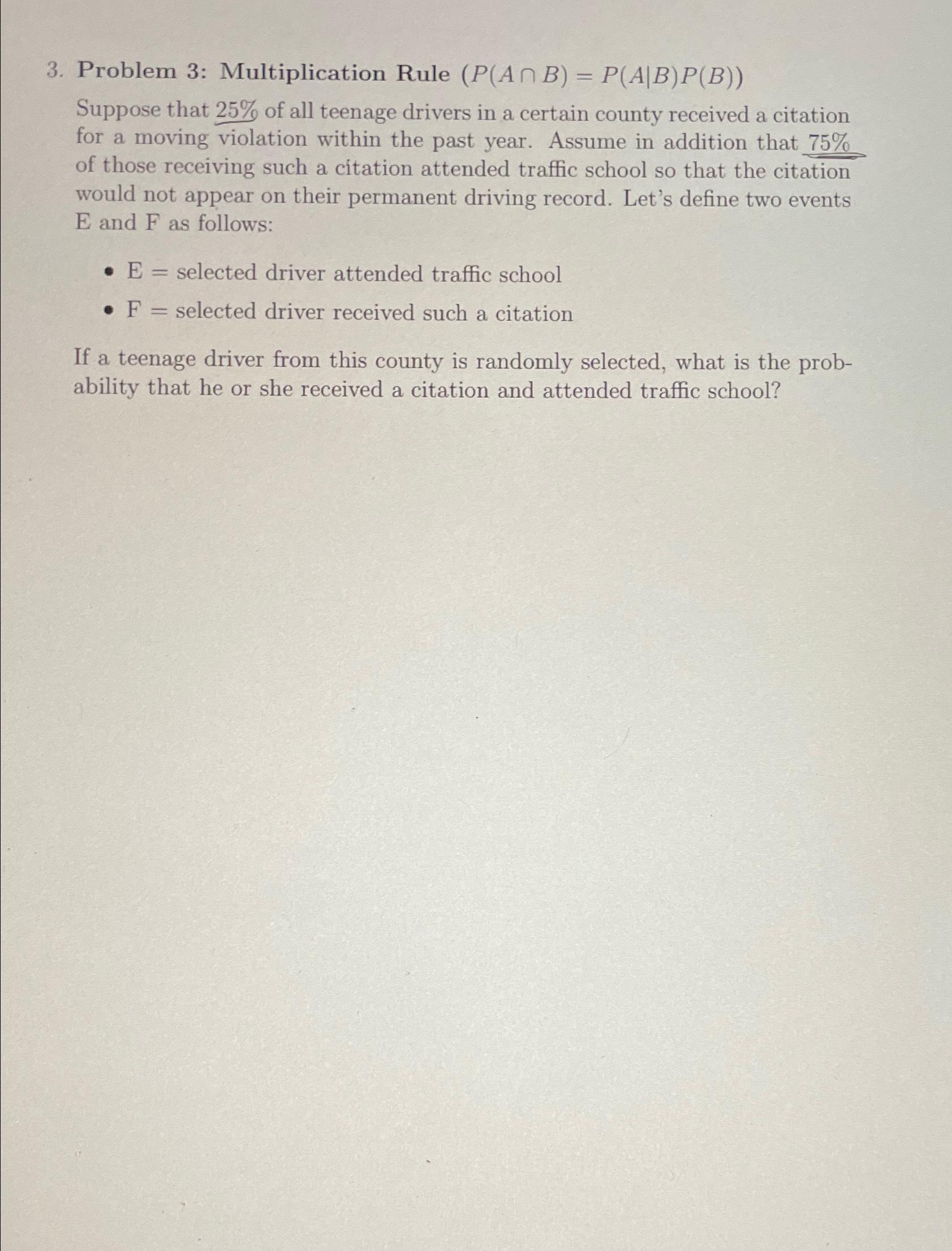 Solved Problem 3: Multiplication Rule | Chegg.com