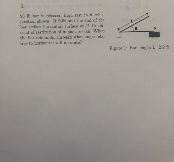 Solved 1 20 lb bar is released from rest in @ =35° position | Chegg.com