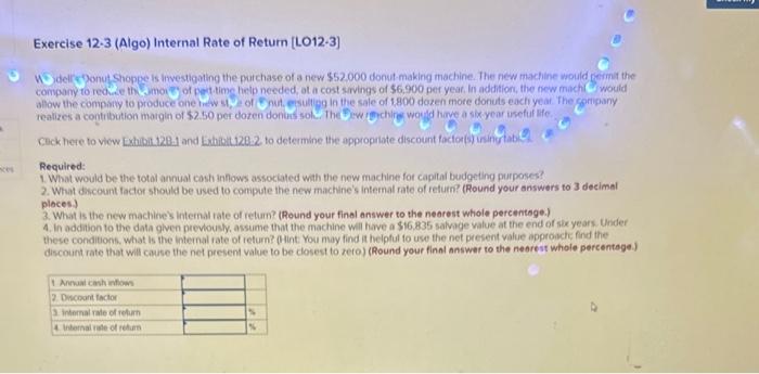 Solved Exercise 12-3 (Algo) Internal Rate of Return | Chegg.com