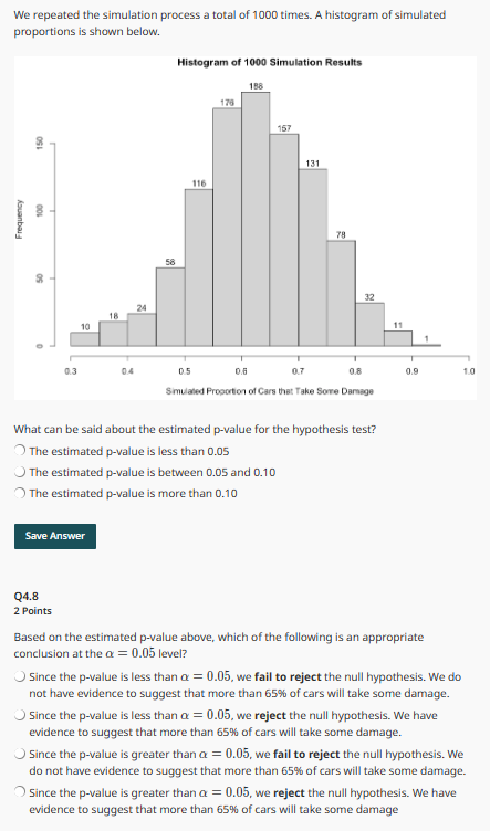 Solved We repeated the simulation process a total of 1000 | Chegg.com
