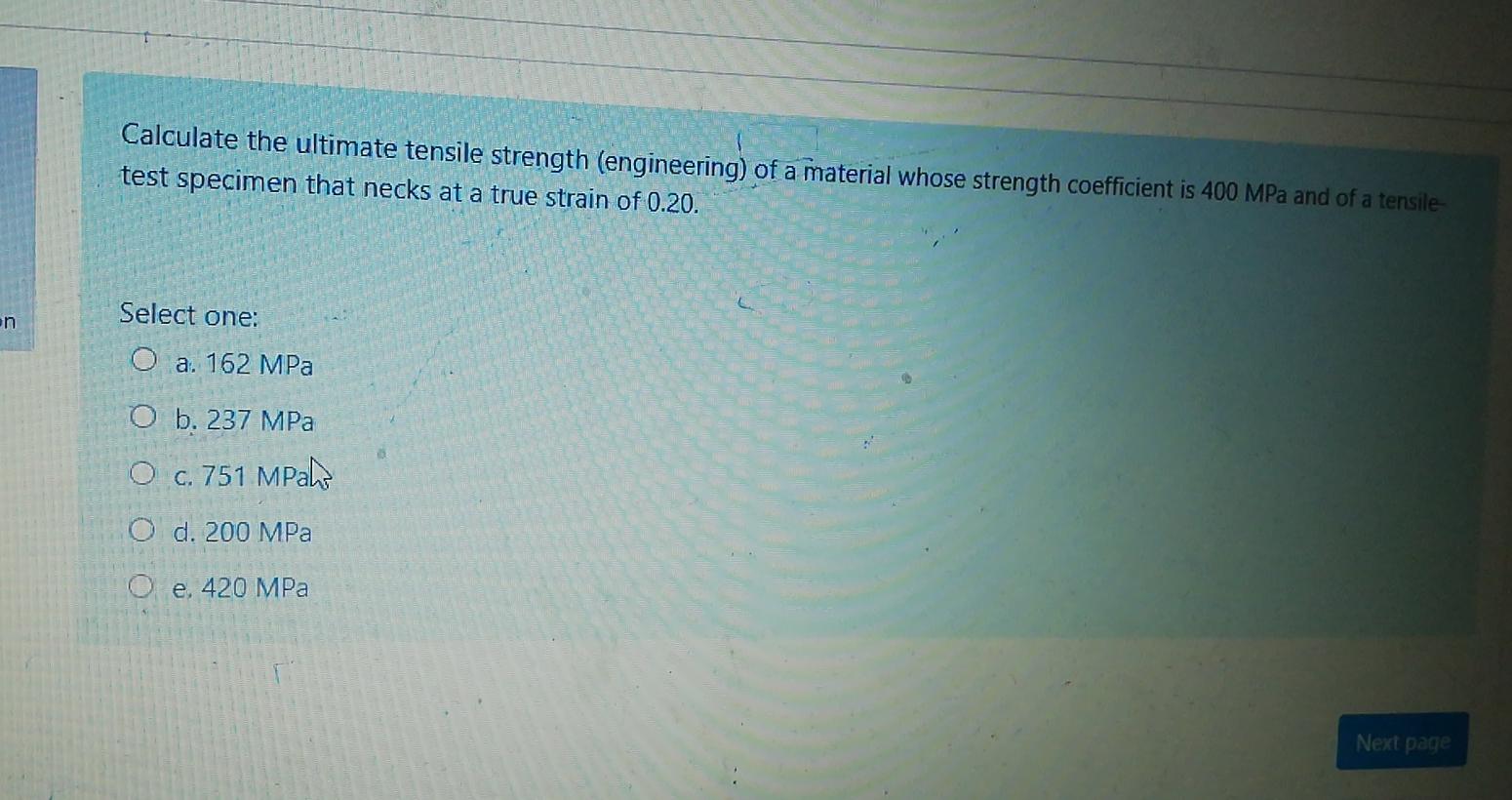 Solved Calculate the ultimate tensile strength (engineering) | Chegg.com