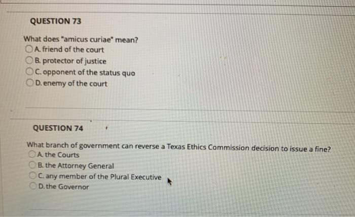 Solved QUESTION 73 What does "amicus curiae" mean? O A | Chegg.com