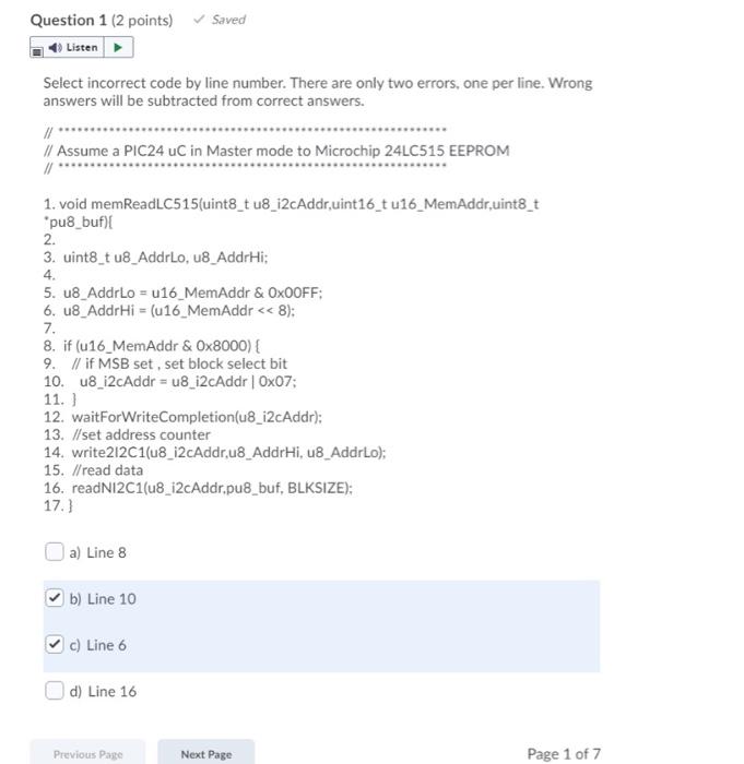 Solved Question 1 ( 2 points) saved Select incorrect code | Chegg.com Solved Question 1 ( 2 points) saved Select incorrect code | Chegg.com
