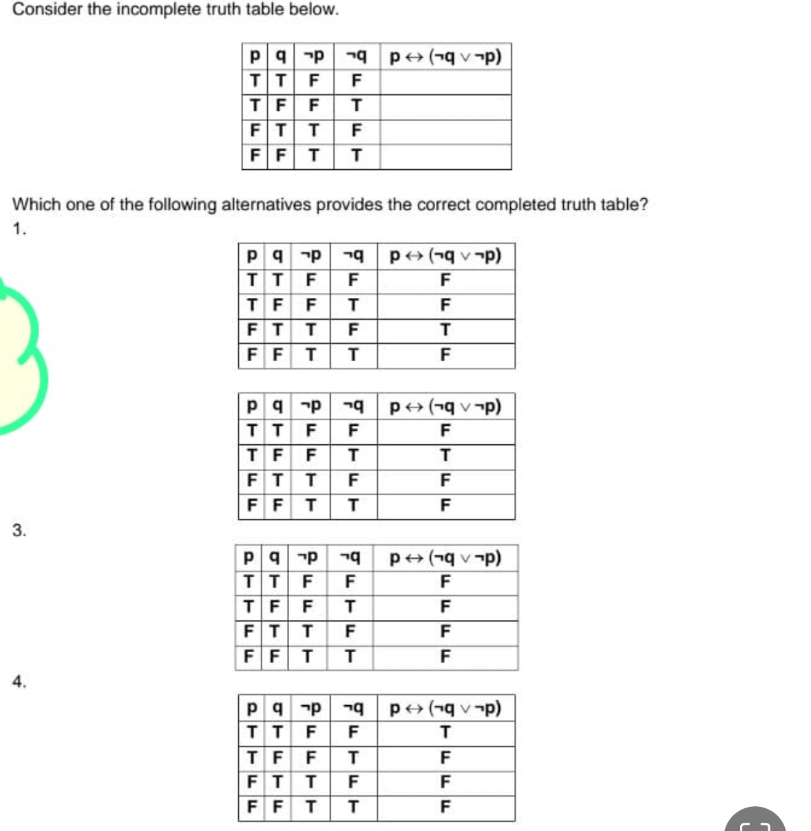 Solved Consider the incomplete truth table | Chegg.com