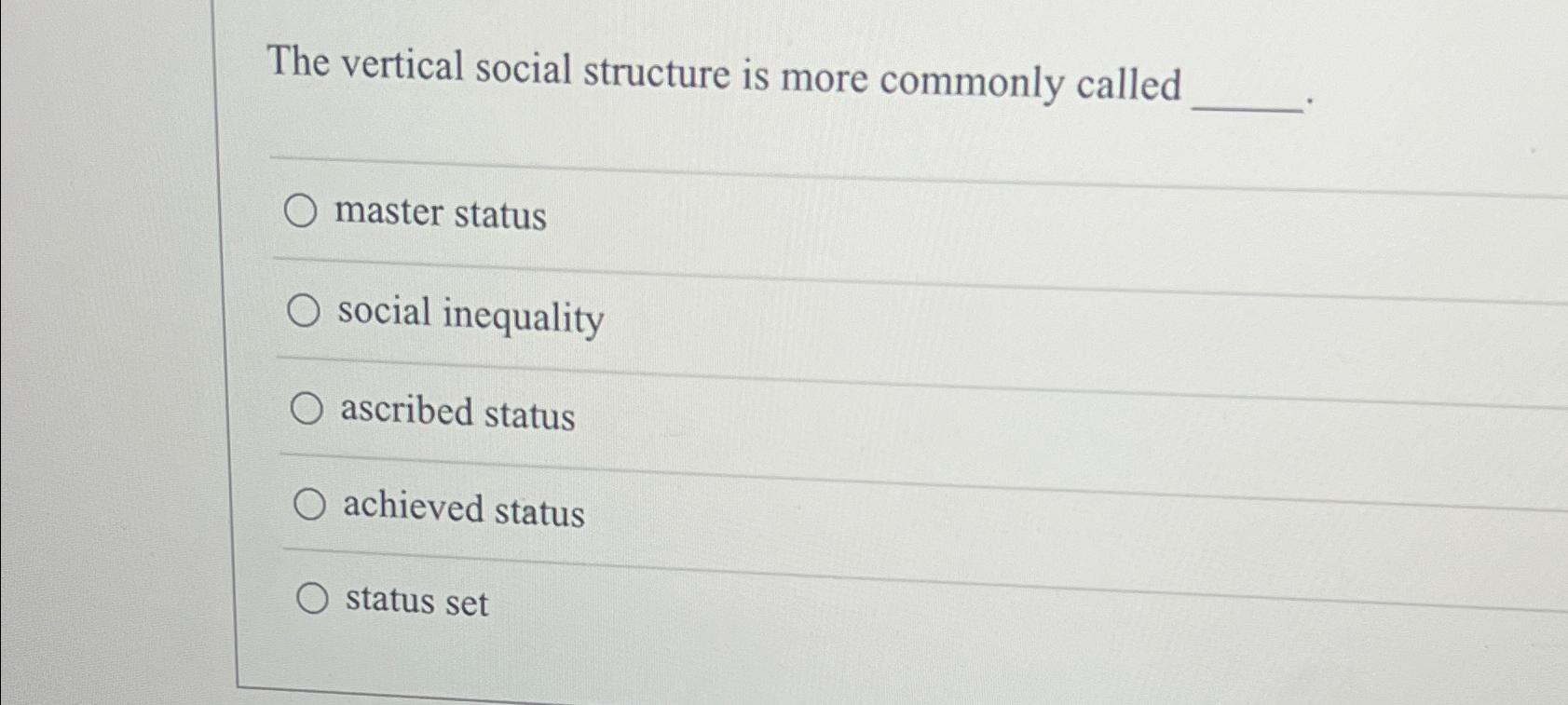 Solved The vertical social structure is more commonly | Chegg.com