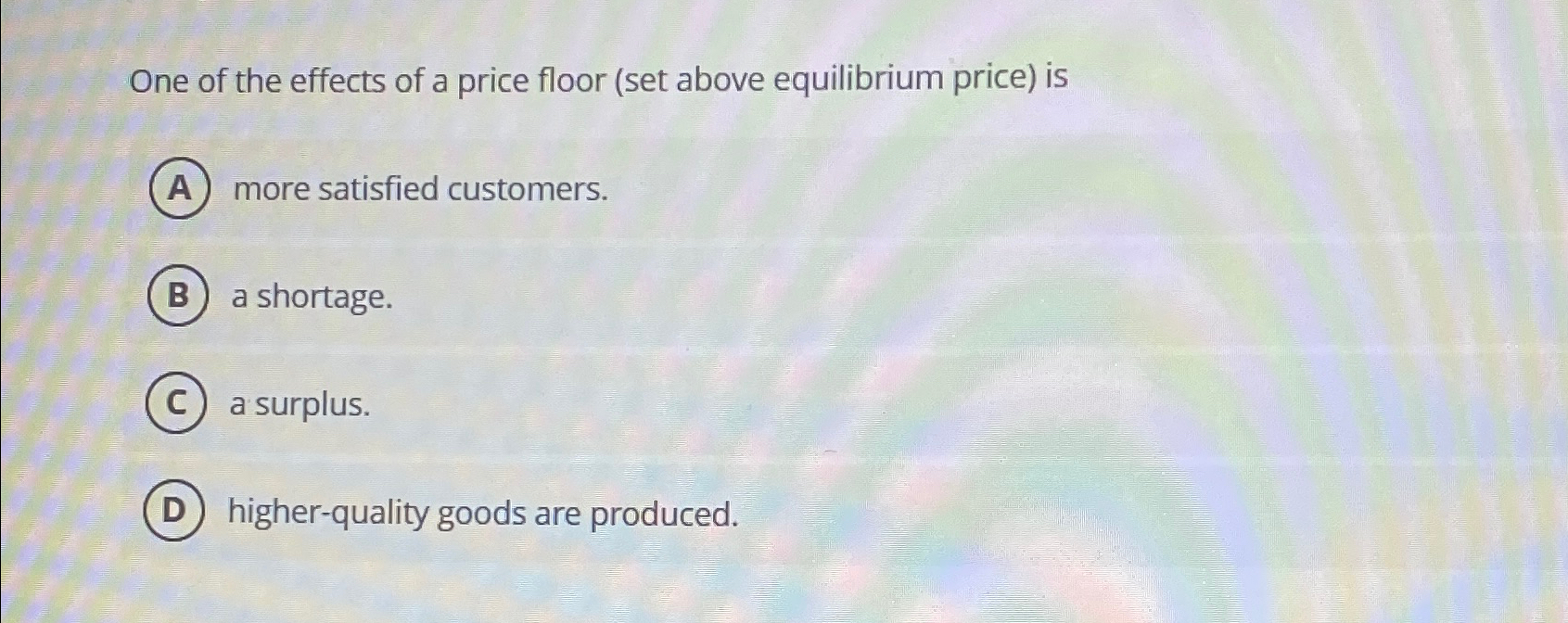 Solved One of the effects of a price floor (set above | Chegg.com