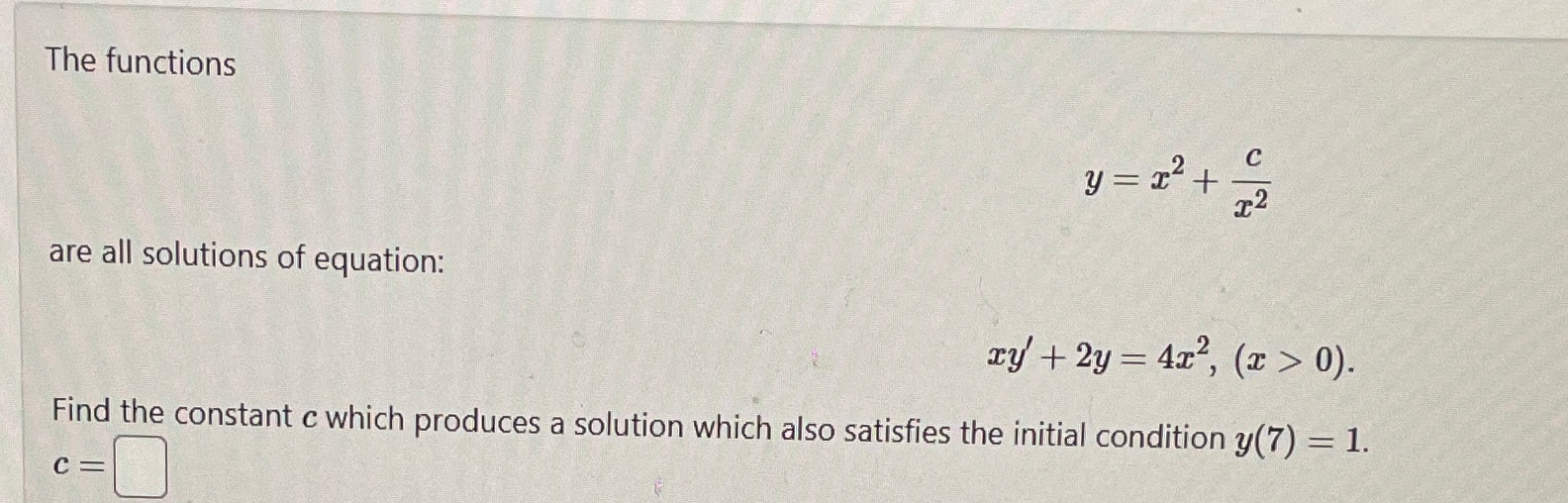 Solved The functionsy=x2+cx2are all solutions of | Chegg.com