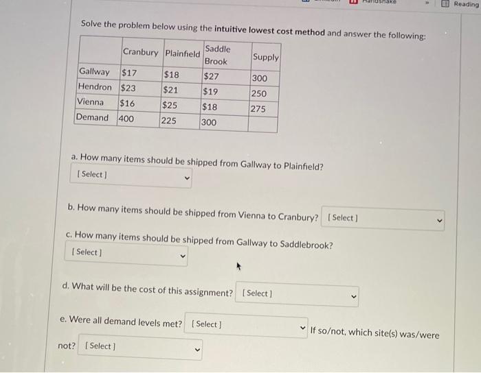 Solved handshake Reading Solve the problem below using the | Chegg.com