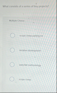Solved What consists of a series of tiny projects?Multiple | Chegg.com