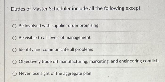 Solved Duties of Master Scheduler include all the following | Chegg.com