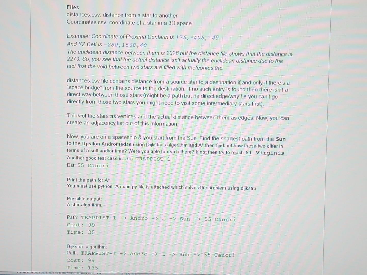 Solved Files distances.csv: distance from a star to another | Chegg.com