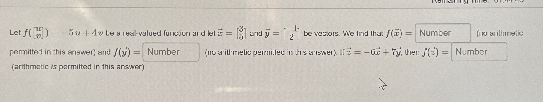 Solved Let f([uv])=-5u+4v ﻿be a real-valued function and let | Chegg.com
