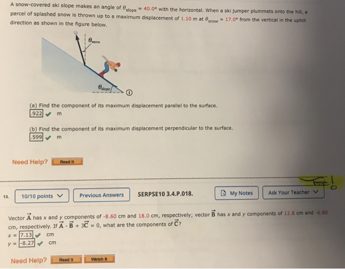Solved A snow-covered ski slope makes an angle of 40.0" with | Chegg.com