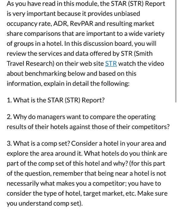 Solved As you have read in this module, the STAR (STR) | Chegg.com