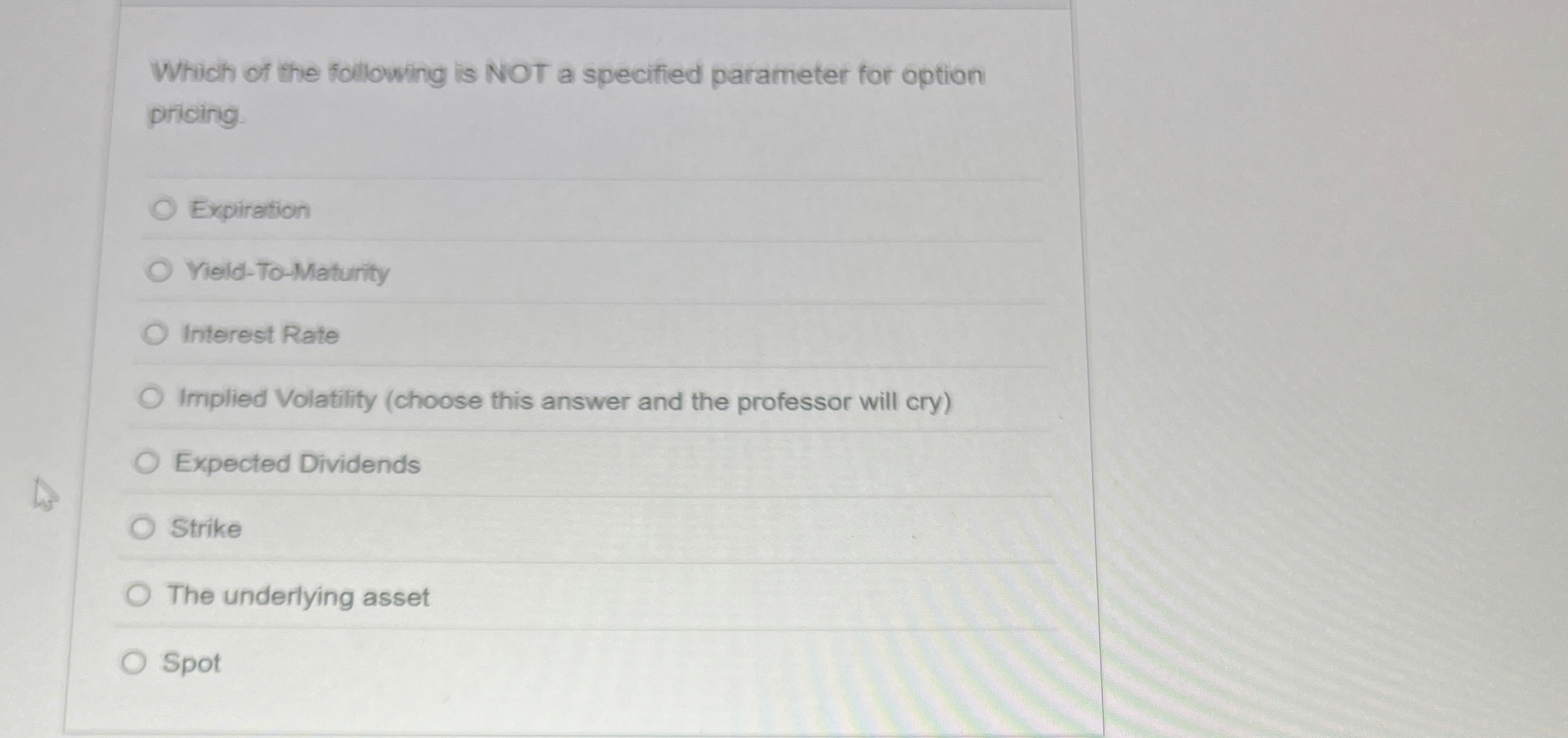 Solved Which of the following is NOT a specified parameter | Chegg.com