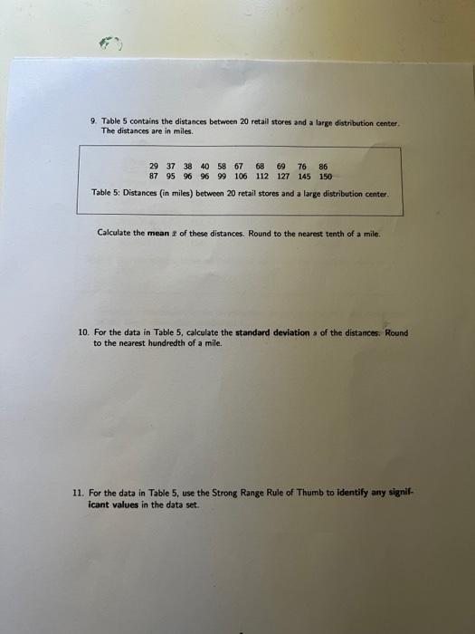 Solved 9. Table 5 contains the distances between 20 retail | Chegg.com