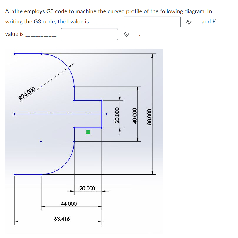 Solved A lathe employs G3 ﻿code to machine the curved | Chegg.com