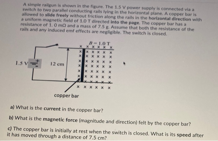 Solved A simple railgun is shown in the figure. The 1.5 V | Chegg.com