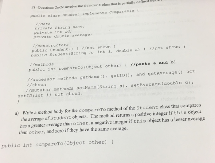 Solved 2) Questions 2a-2c involve the Student class that is | Chegg.com