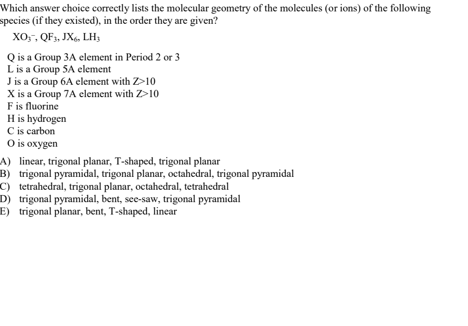 Solved Which answer choice correctly lists the molecular | Chegg.com
