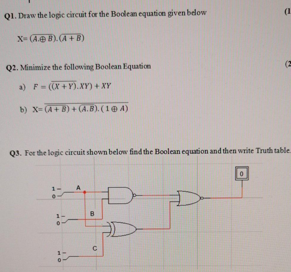Solved (1 Q1. Draw the logic circuit for the Boolean | Chegg.com