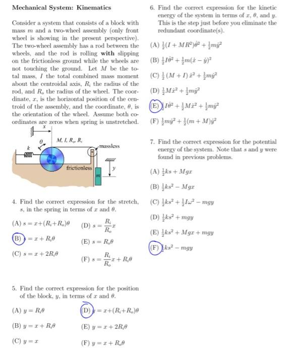 Solved Mechanical System: Kinematics Consider a system that | Chegg.com