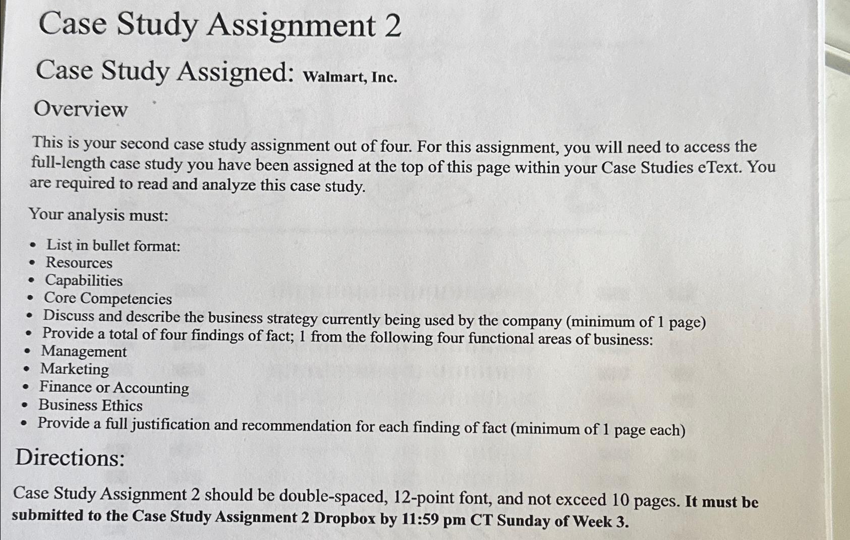 Solved Case Study Assignment 2Case Study Assigned: walmart, | Chegg.com