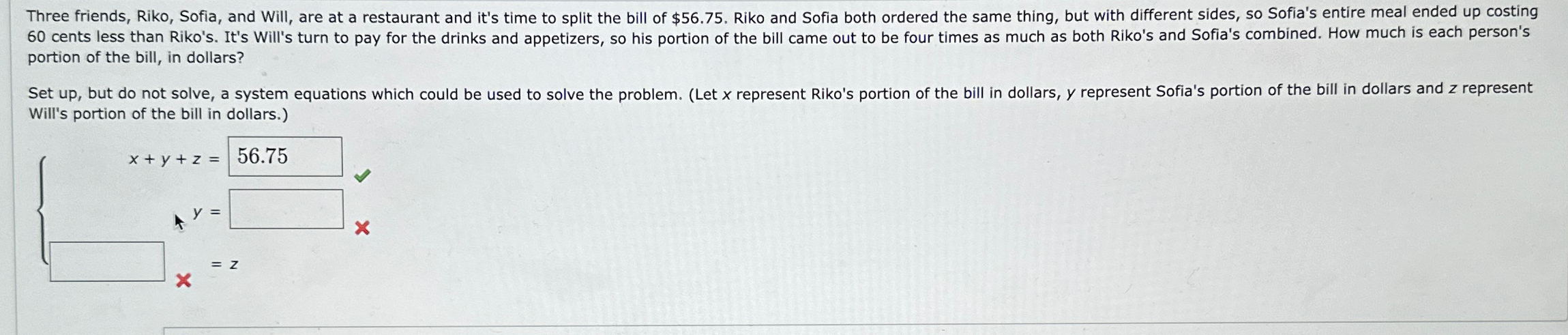 Solved portion of the bill, in dollars? Will's portion of | Chegg.com