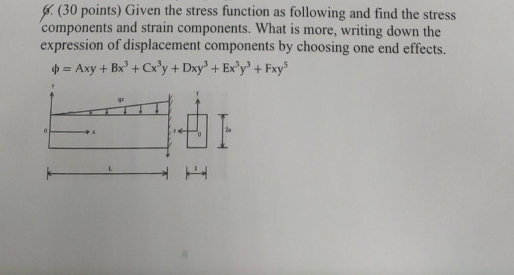 Solved Q. (30 ﻿points) ﻿Given the stress function as | Chegg.com