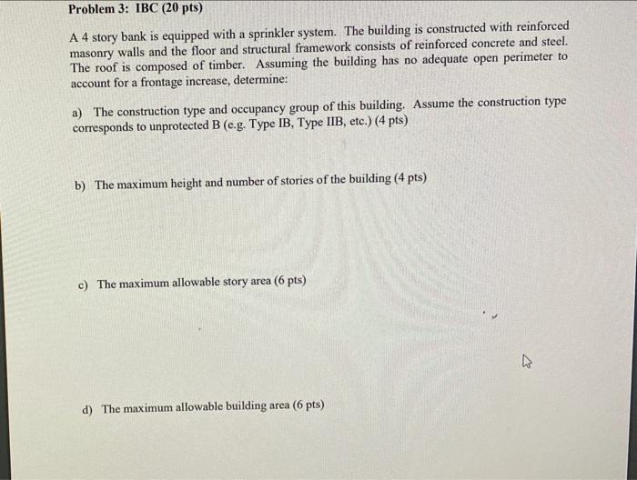 Solved Problem 3: IBC (20 pts) A 4 story bank is equipped | Chegg.com