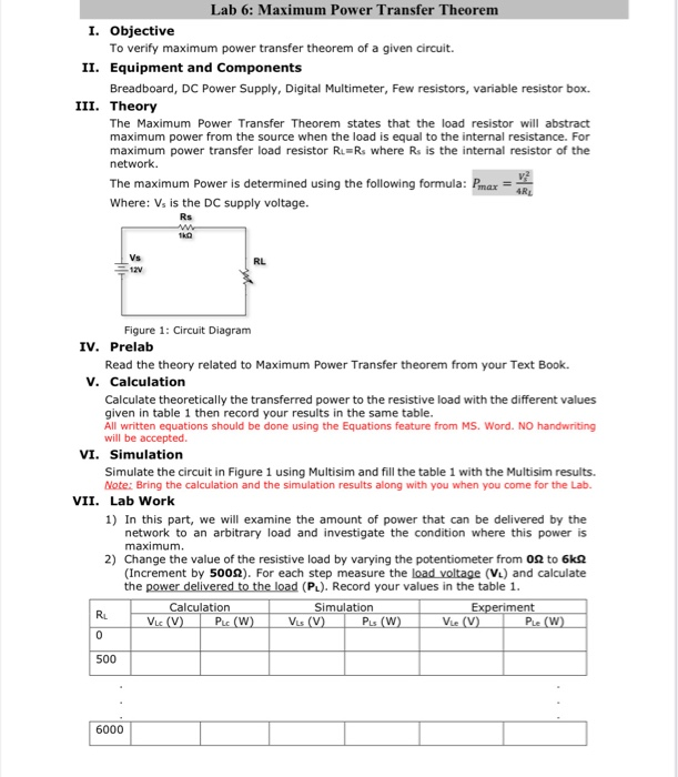 Solved II. Theory The Maximum Power Transfer Theorem states | Chegg.com